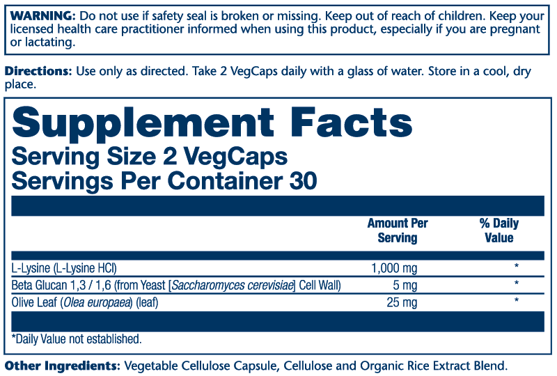 L-Lysine with Beta Glucan 1000mg – Solaray